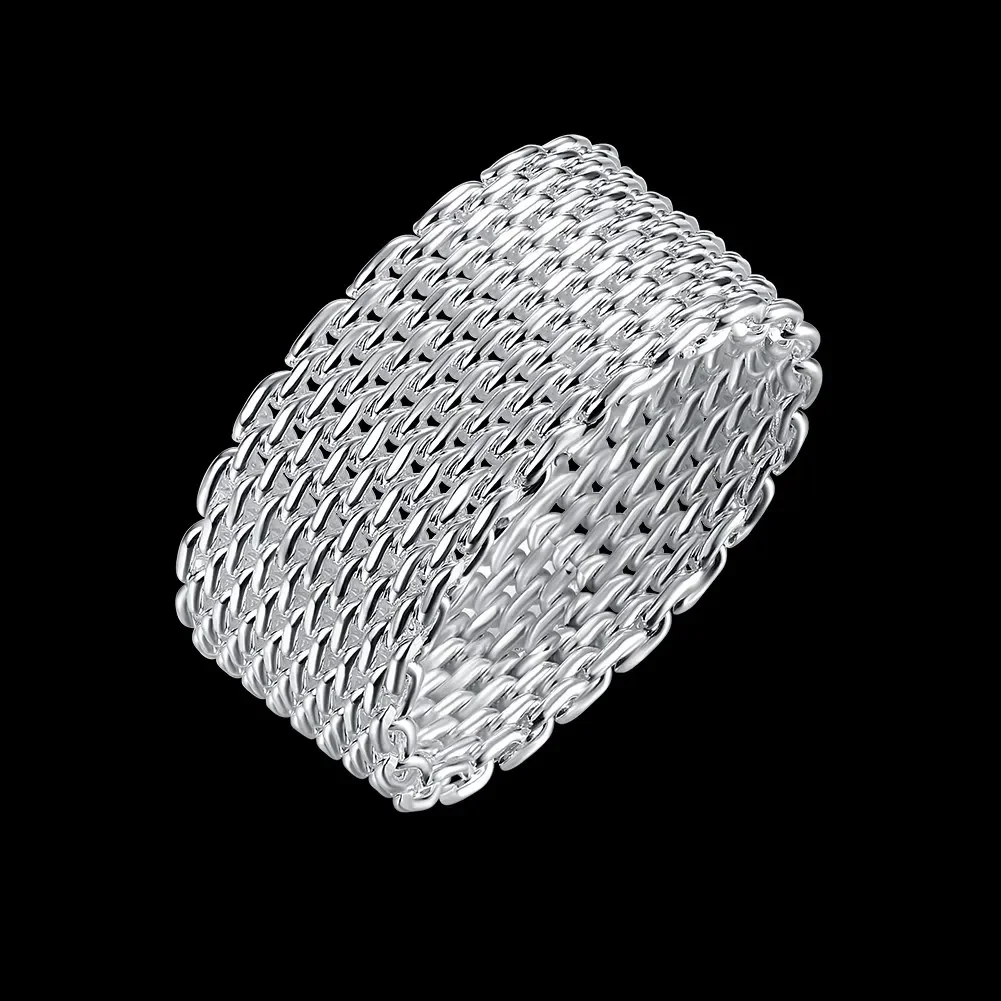 Hot-Popular-925-Sterling-Silver-Simple-Net-Rings-lady-fine-Jewelry-for ...