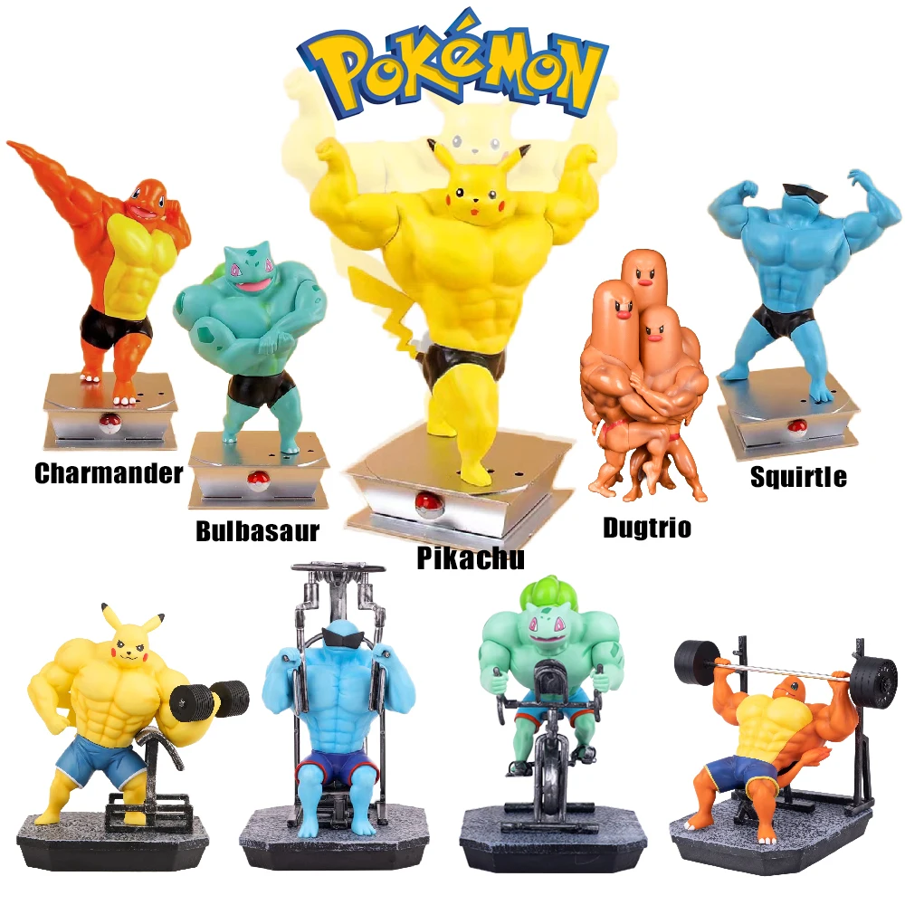 18cm Pokemon Fitness Muscle Man Anime Figura de Ação Pikachu Charmande ...