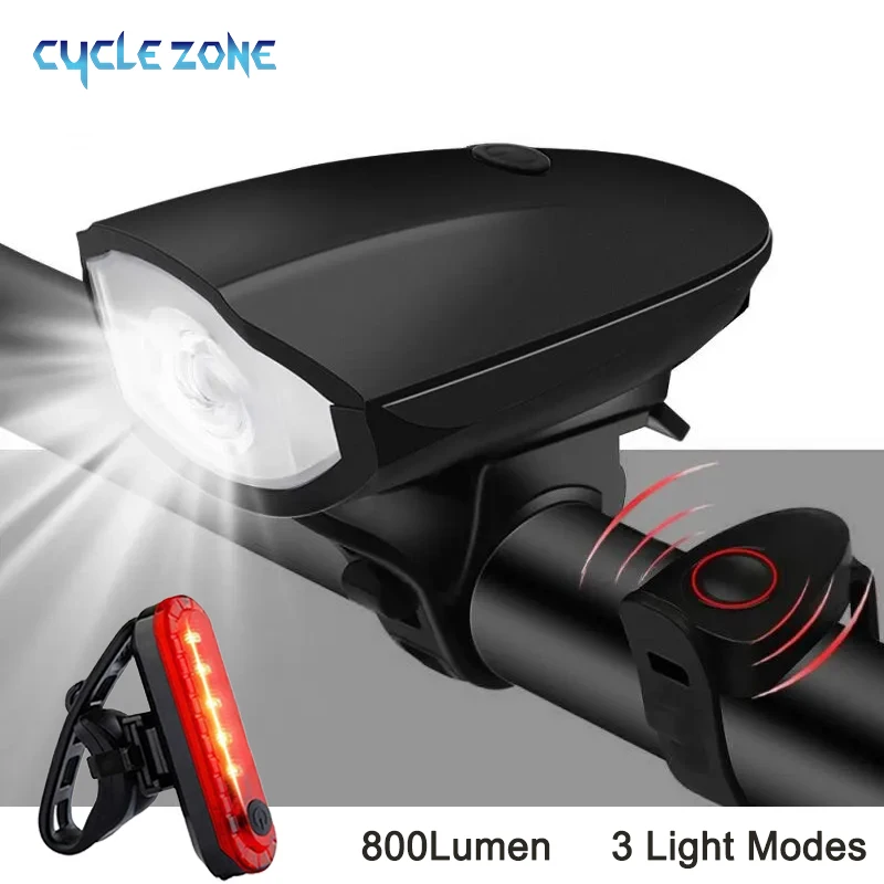 Luce-per-bicicletta-con-clacson-USB-ricaricabile-LED-impermeabile-MTB ...
