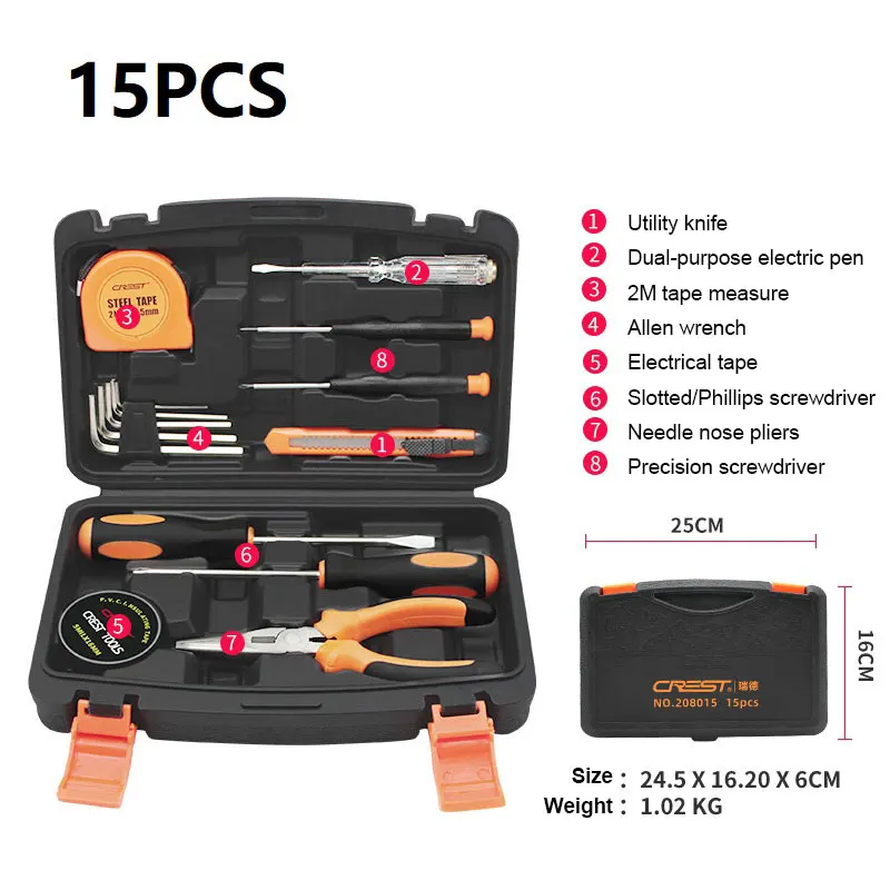 Tool Set Box Woodworking Metal Electrician Work Home Repair Multi Tools ...