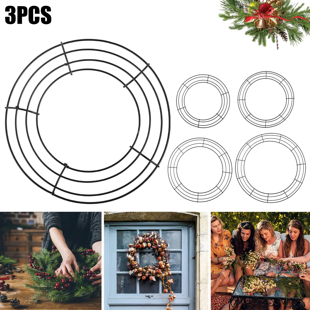 3-Pcs-Metal-Wreath-Frame-20CM-Wire-Wreath-Rings-DIY-Floral-Crafts-Round ...