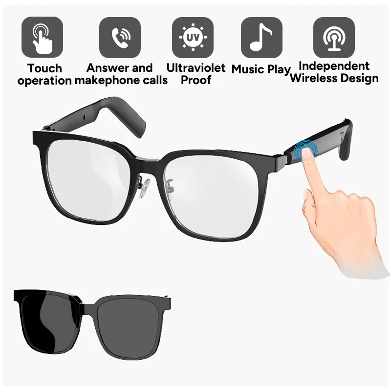 2-in-1 Smart Bluetooth 5.4 Glasses Convertible Sunglasses & Clear ...