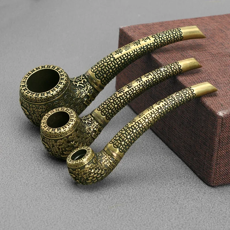 Retro-Pure-Copper-Pipe-Miniatures-Antique-Chinese-Carved-Brass-Smoking ...