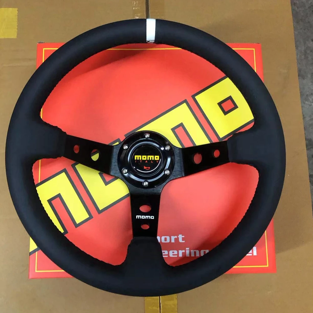 MOMO-Volante-de-Corrida-Universal-14-Polegada-Drift-Couro-Real-JDM ...
