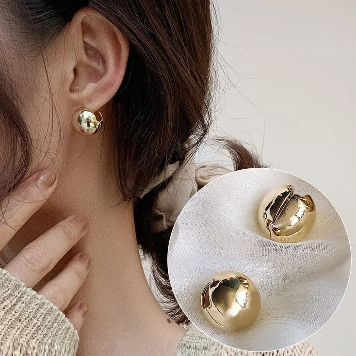 MEETSOFT-925-Sterling-Silver-Round-Sphere-Buckle-Stud-Earrings-for-Women-Minimalist-Fashion-Hip ...