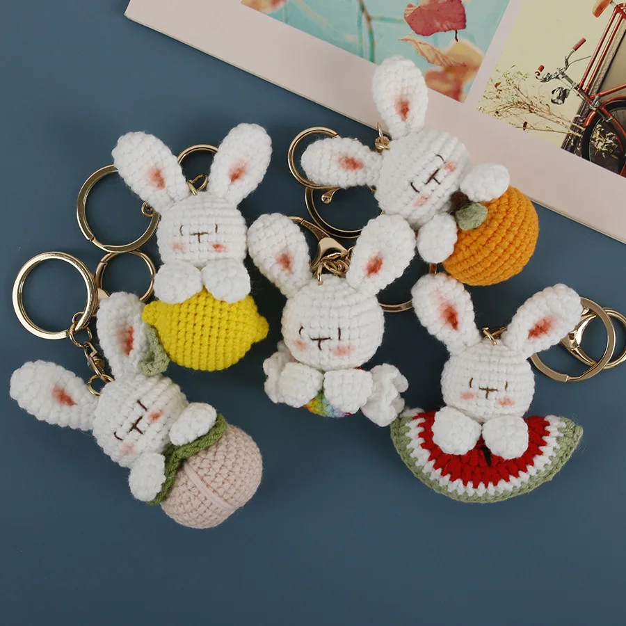 Cute-Fruit-Rabbit-Doll-Crochet-Keychain-Cartoon-Knitting-Strawberry ...