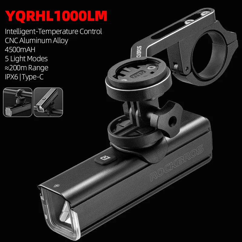 ROCKBROS-1000LM-Bike-Light-Type-C-Aluminum-Alloy-Front-Bicycle-Light ...