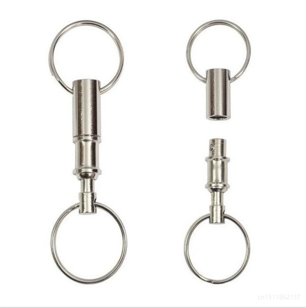 Detachable-Pull-Apart-Metal-Keychain-for-Women-Men-Silver-Color-Double ...