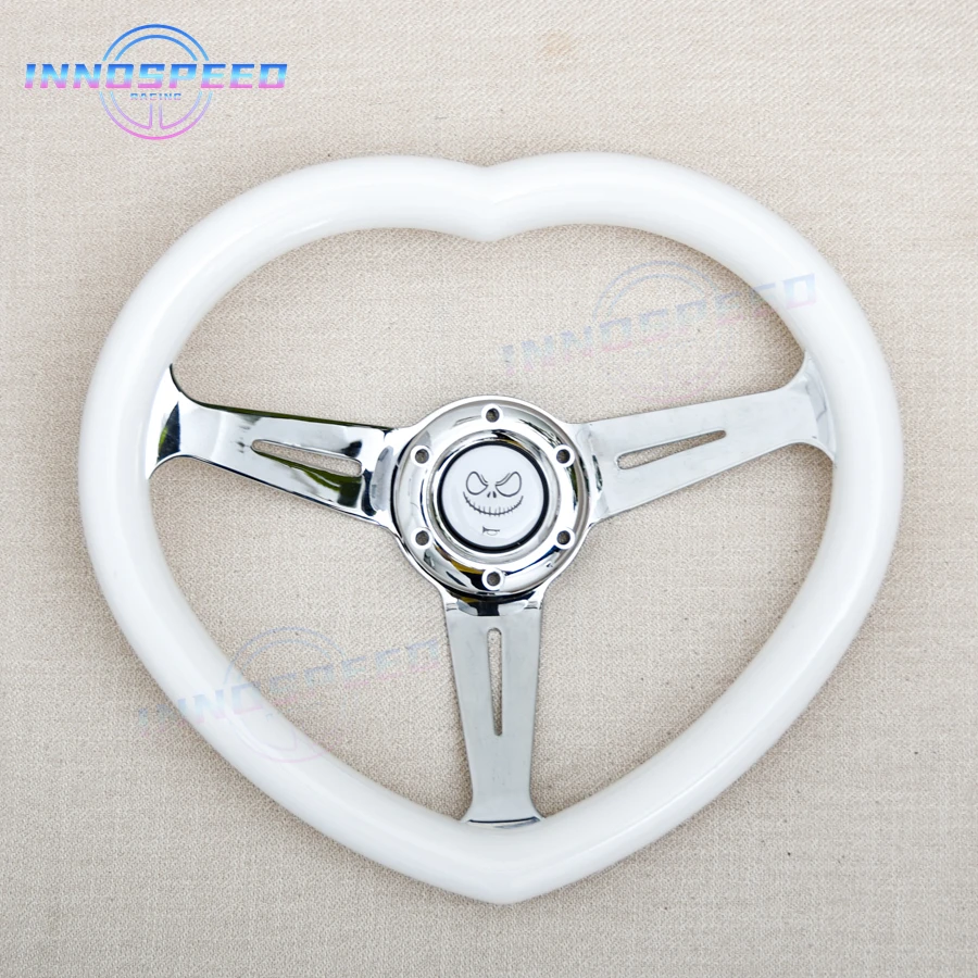 14inch-JDM-White-Heart-Shape-Steering-Wheel-Universal-Deep-Corn-Heart ...
