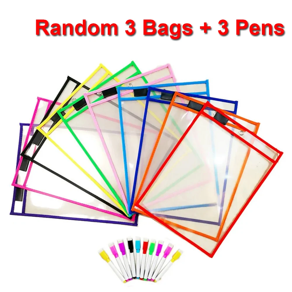 Random-3Bags-3Pens-Can-Be-Reused-with-PVC-Transparent-Dry-Brush-Bag-PET ...