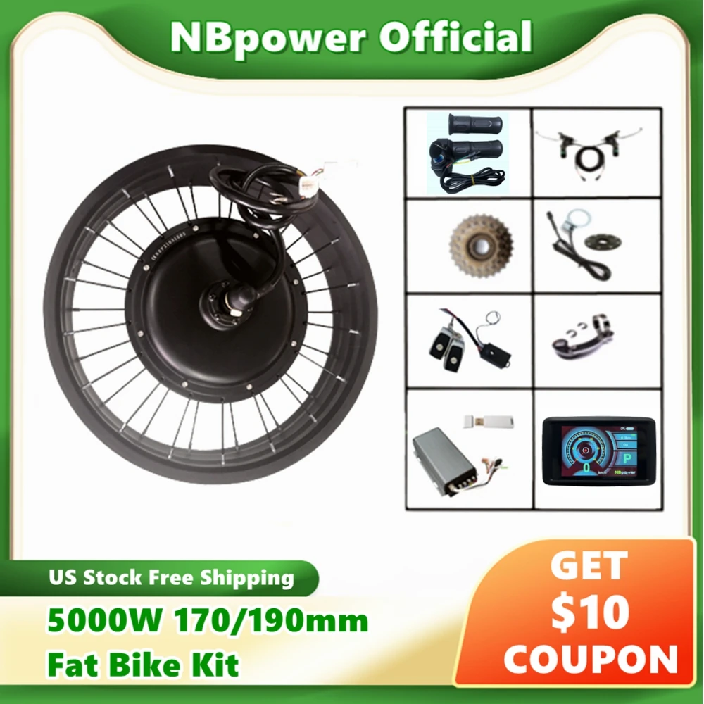 US Stock NBpower Fat Bike Kit 190mm Dropout 48-72v 5000W Rear wheel ...