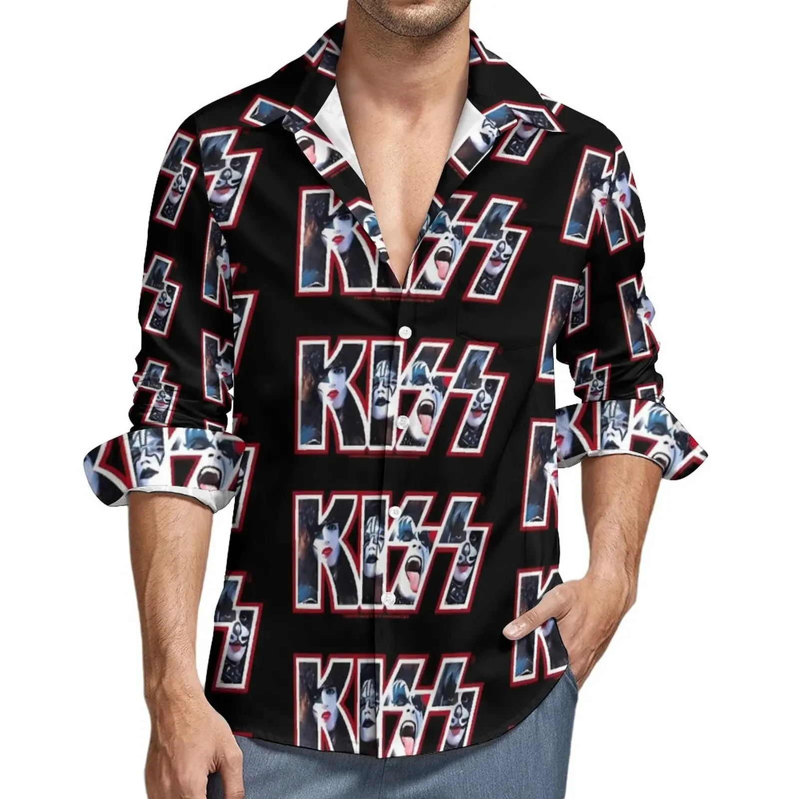 Kiss Band 3D Printed Lapel Men's Shirt Men/Women Casual Fashion Long ...