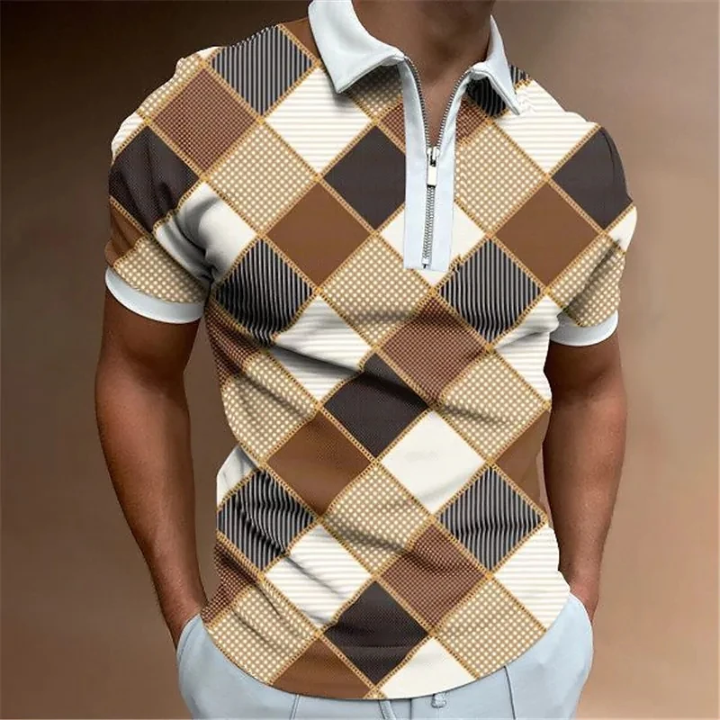 Polo con estampado de rombos para hombre, camiseta de manga corta de ...