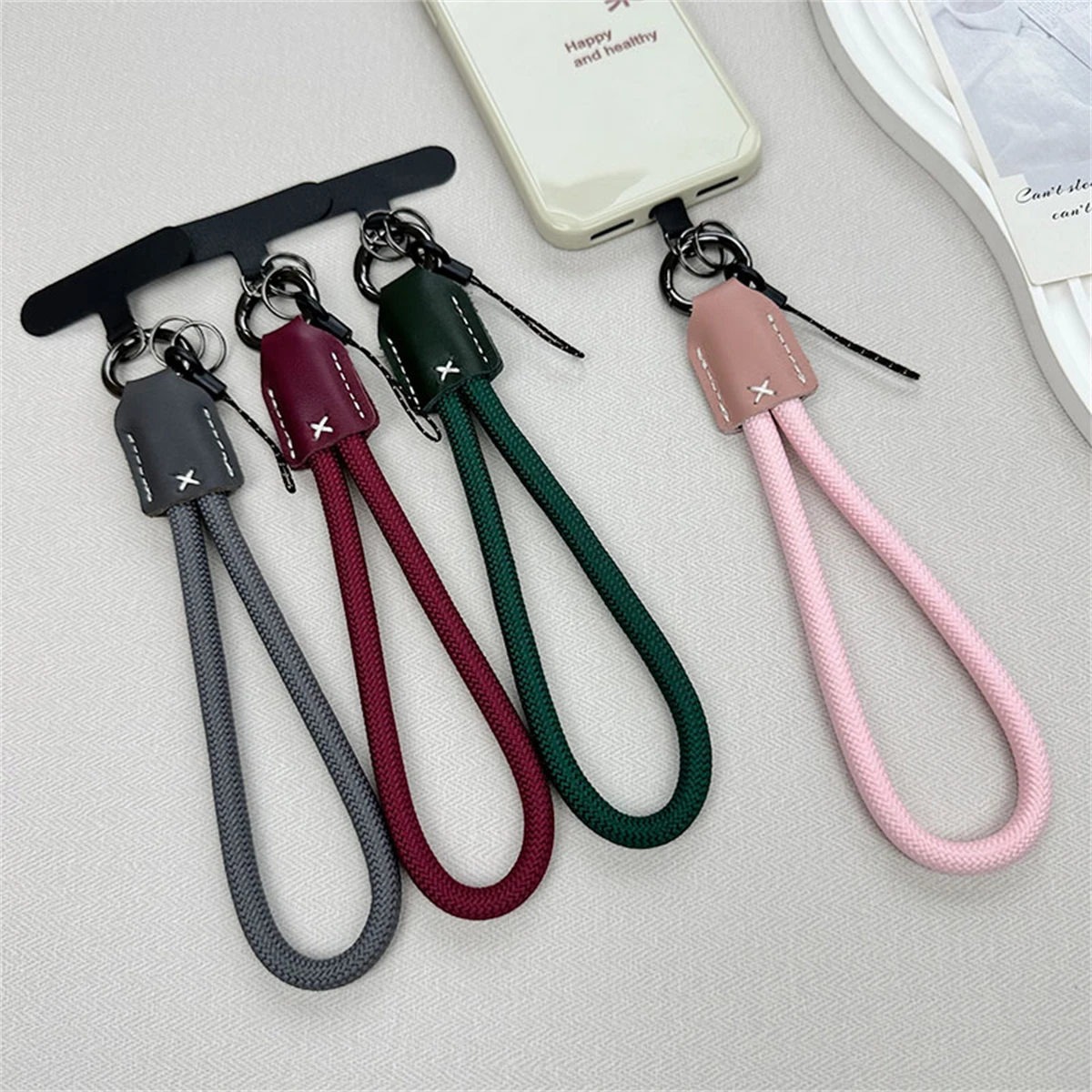 New-Nylon-Wrist-Mobile-Phone-Lanyard-Pu-Leather-Head-Braided-Short-Anti ...