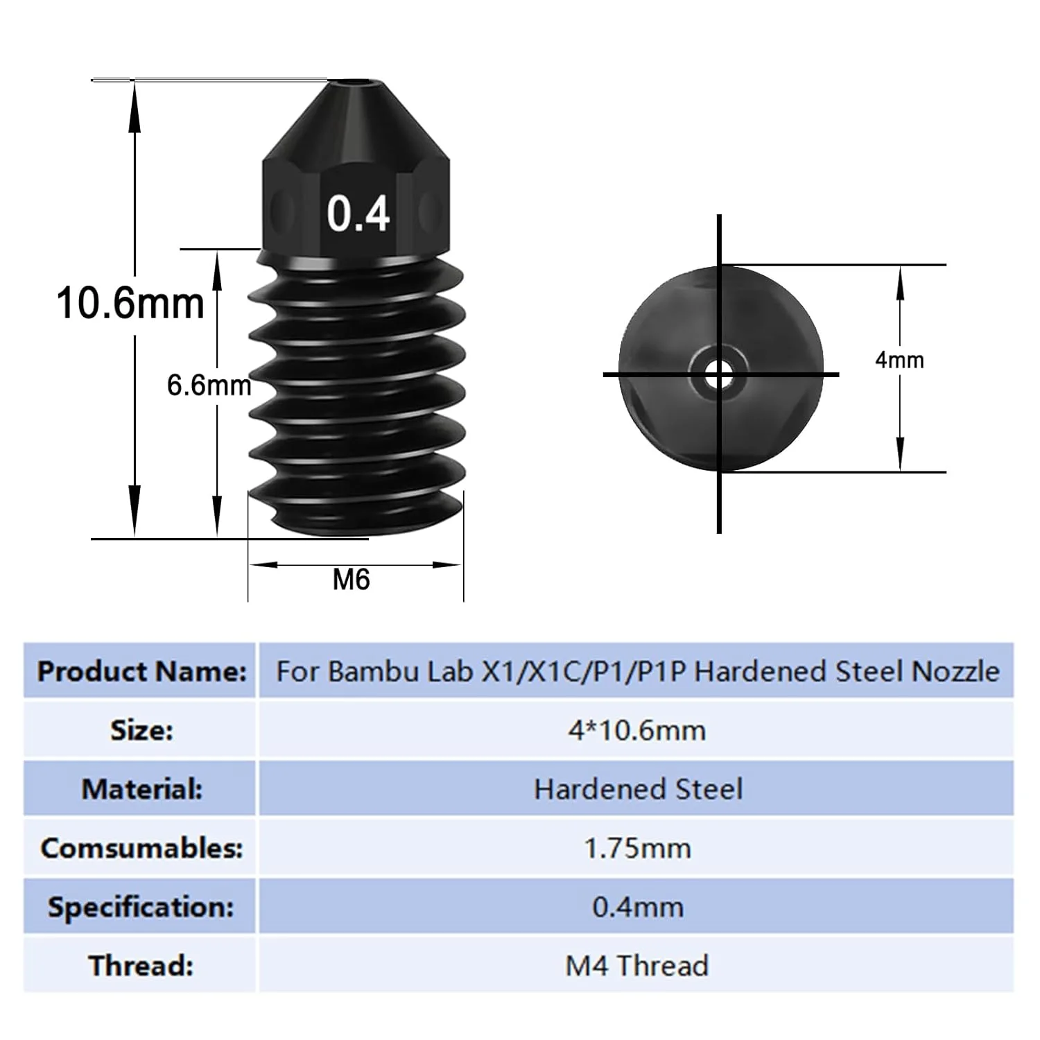 Detachable Nozzles For Bambu Lab X1/ X1C/ P1P/P1S 0.2 /0.4 /0.6/ 0.8 mm ...