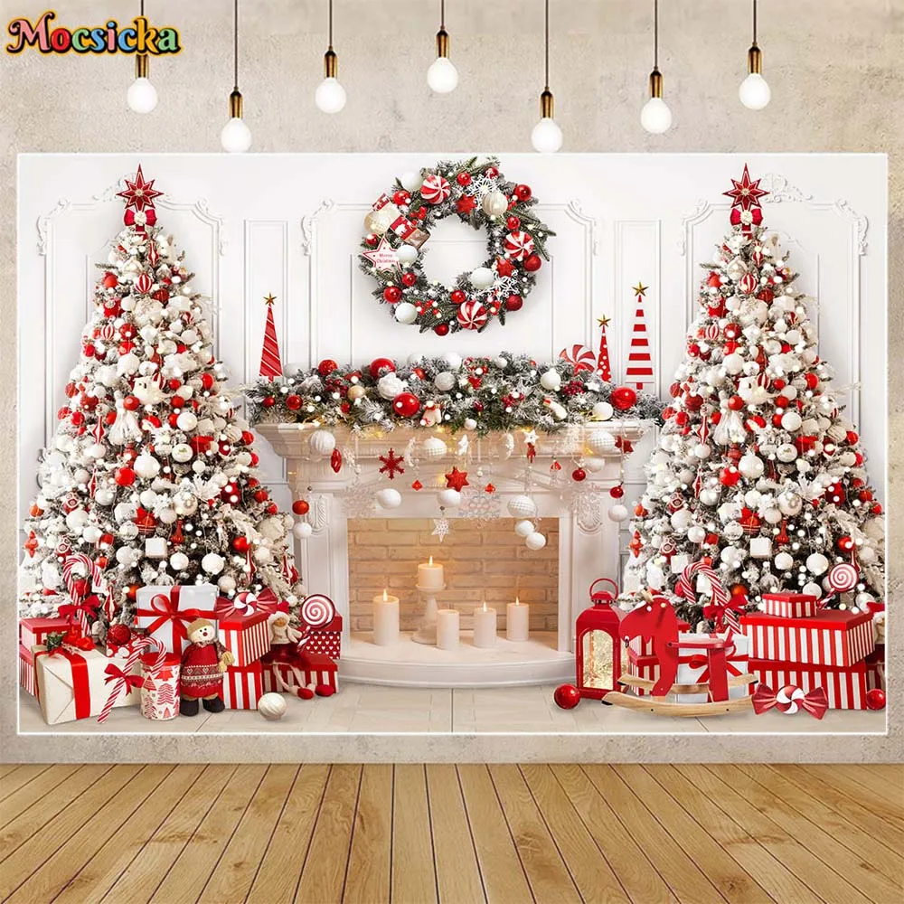 Mocsicka-White-Wall-Christmas-Backdrop-Xmas-Tree-Fireplace-Baby-Kids ...
