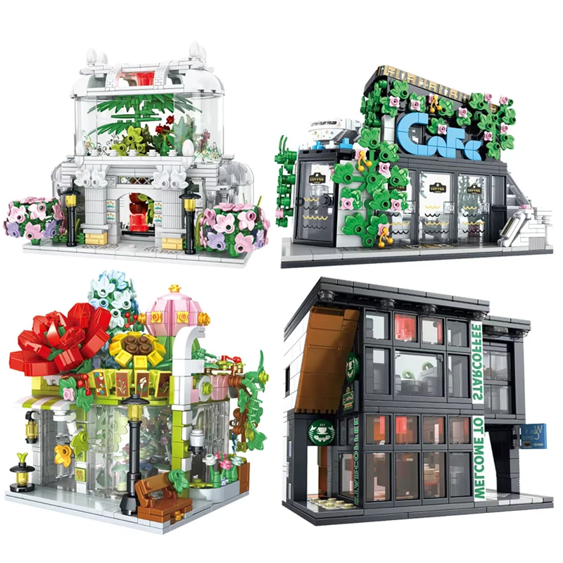 4Types-City-Coffee-Shop-and-Flower-Store-Building-Blocks-Street-View ...