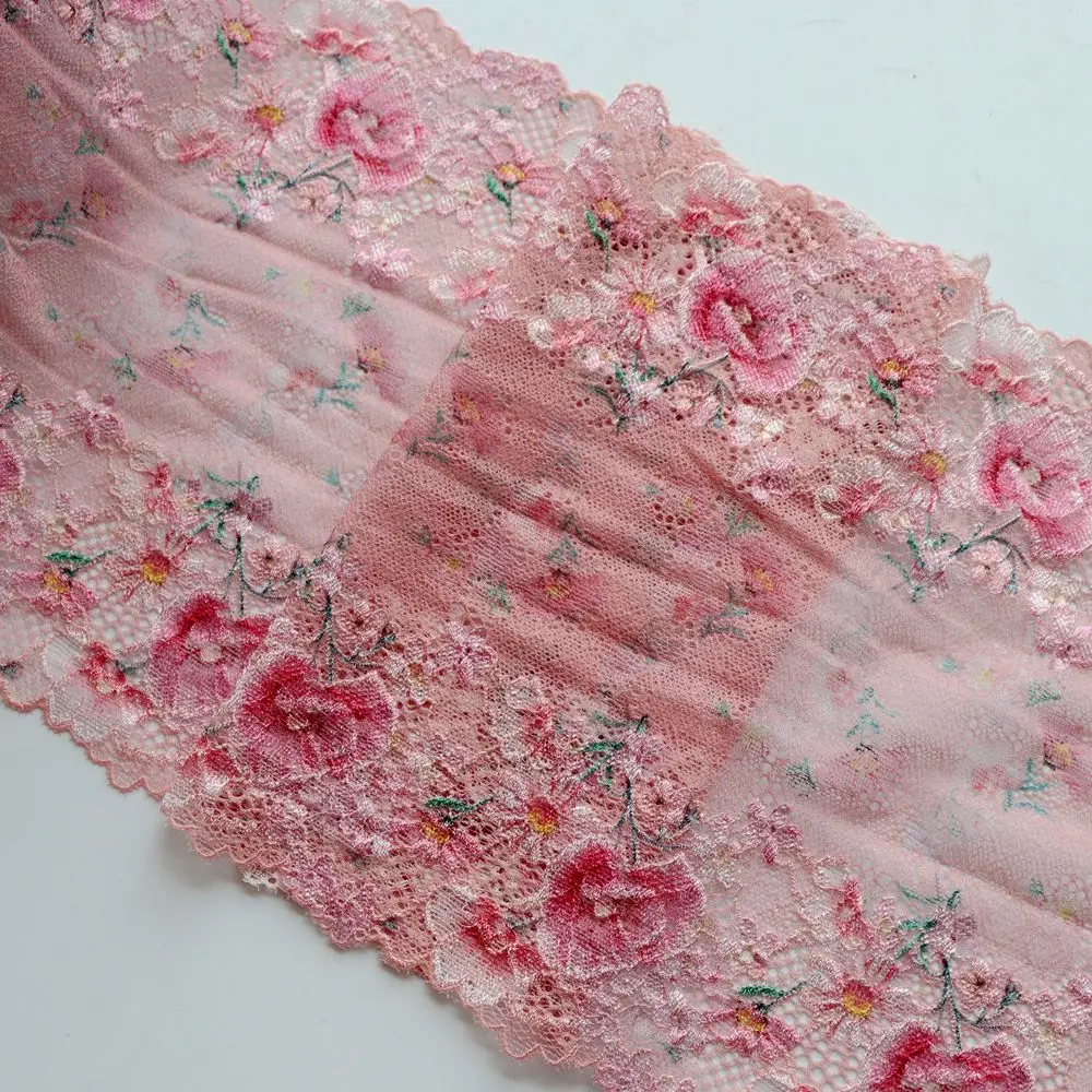 2Yards-21CM-Width-Rose-Floral-Printed-Stretch-Elastic-Lace-Trim-Dark ...