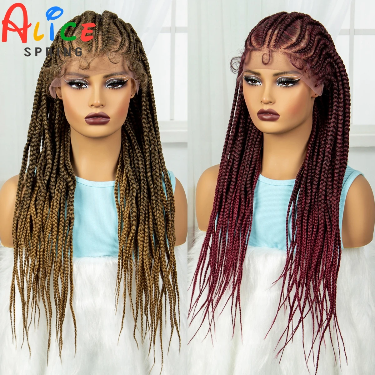 Synthetic-Lace-Front-Braided-Wigs-Highlight-Knotless-Box-Braids-Lace ...