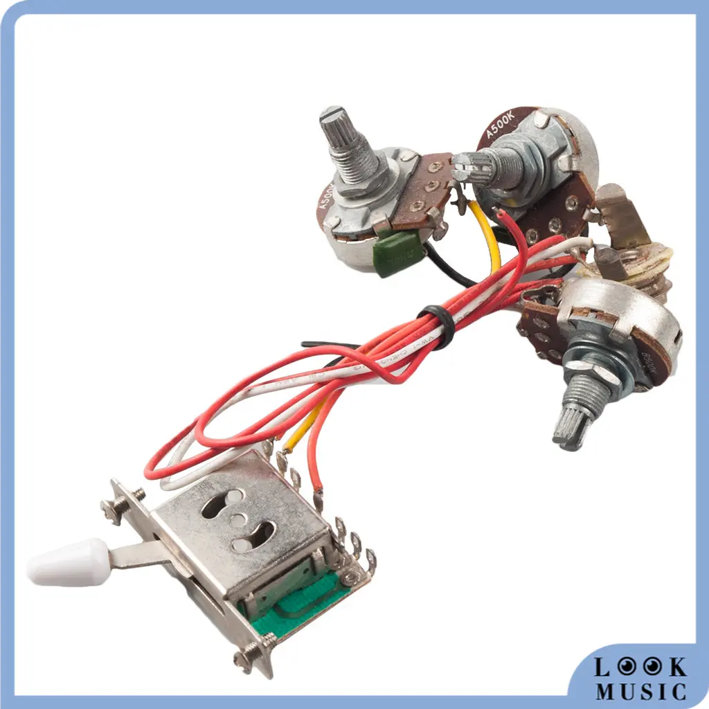 Prewired Strat전기 St 기타 배선 하네스 2t1v 500k Pots 전위차계 컨트롤 노브 5 웨이 기타 스위치 잭