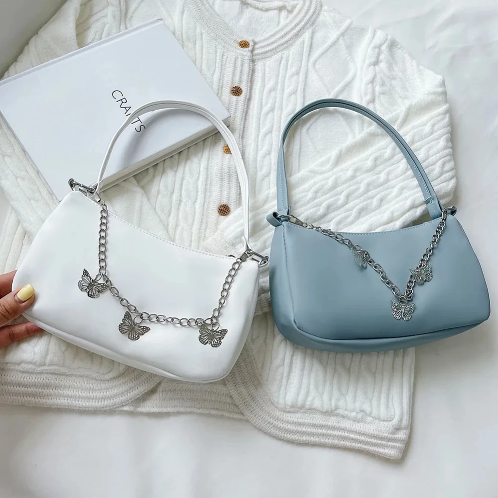 Retro Butterfly Chain Underarm Bag Women's Fashion Solid Color Shopping ...