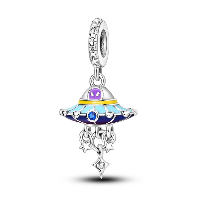 Actual-925-Sterling-Silver-Purple-Alien-Blue-Spaceship-Star-Charm-Fit ...