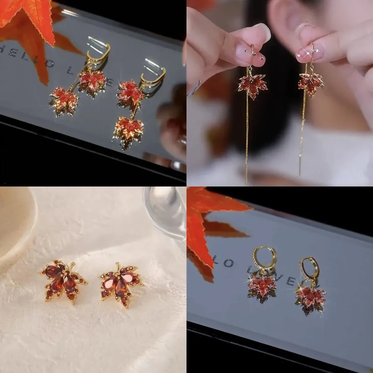 Elegant-Light-Luxury-Red-Maple-Leaf-Hoop-Earrings-Niche-Design-Sensibility-Ear-Studs-Women-s ...