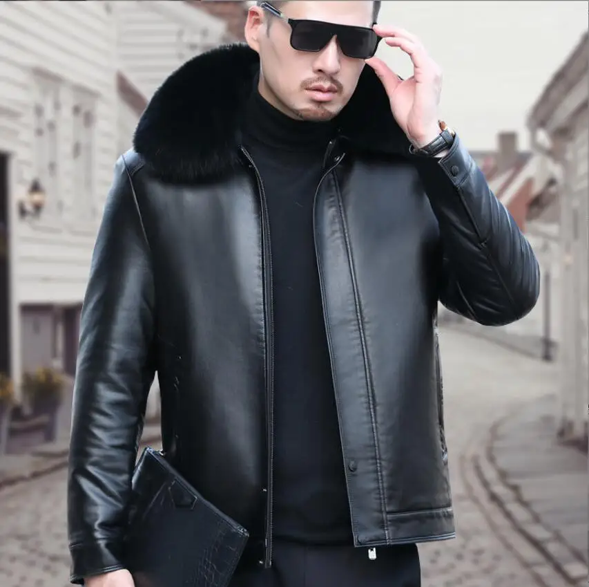 Winter-Men-real-Leather-fox-fur-collars-Jacket-Coats-Male-Thick ...