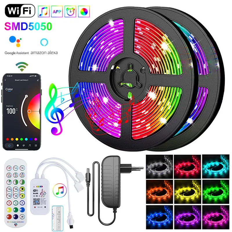 Fita de LED Colorida 5050 12V Não Impermeável com Controle Bluetooth Wi ...
