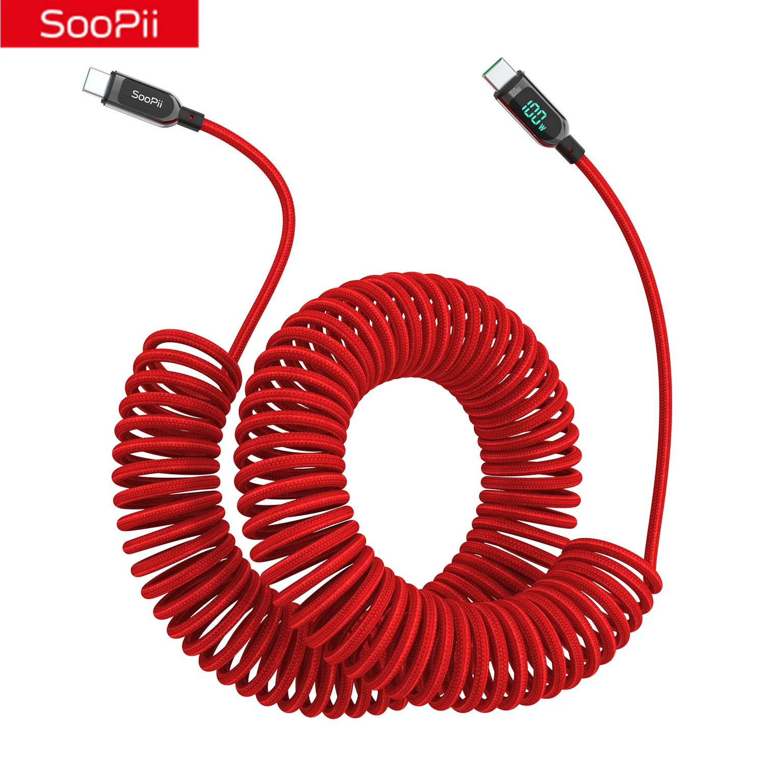 SooPii Coiled 100W USB C to USB C Cable Fast Charging 2M Nylon Braided ...