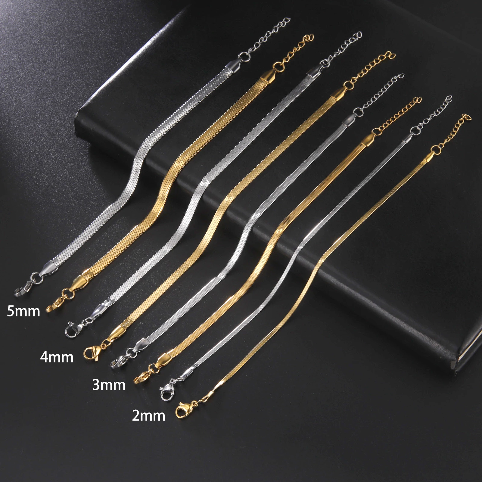 Skyrim Trendy Classic Snake Chain Bracelet Gold Color Width 2/3/4/5MM ...