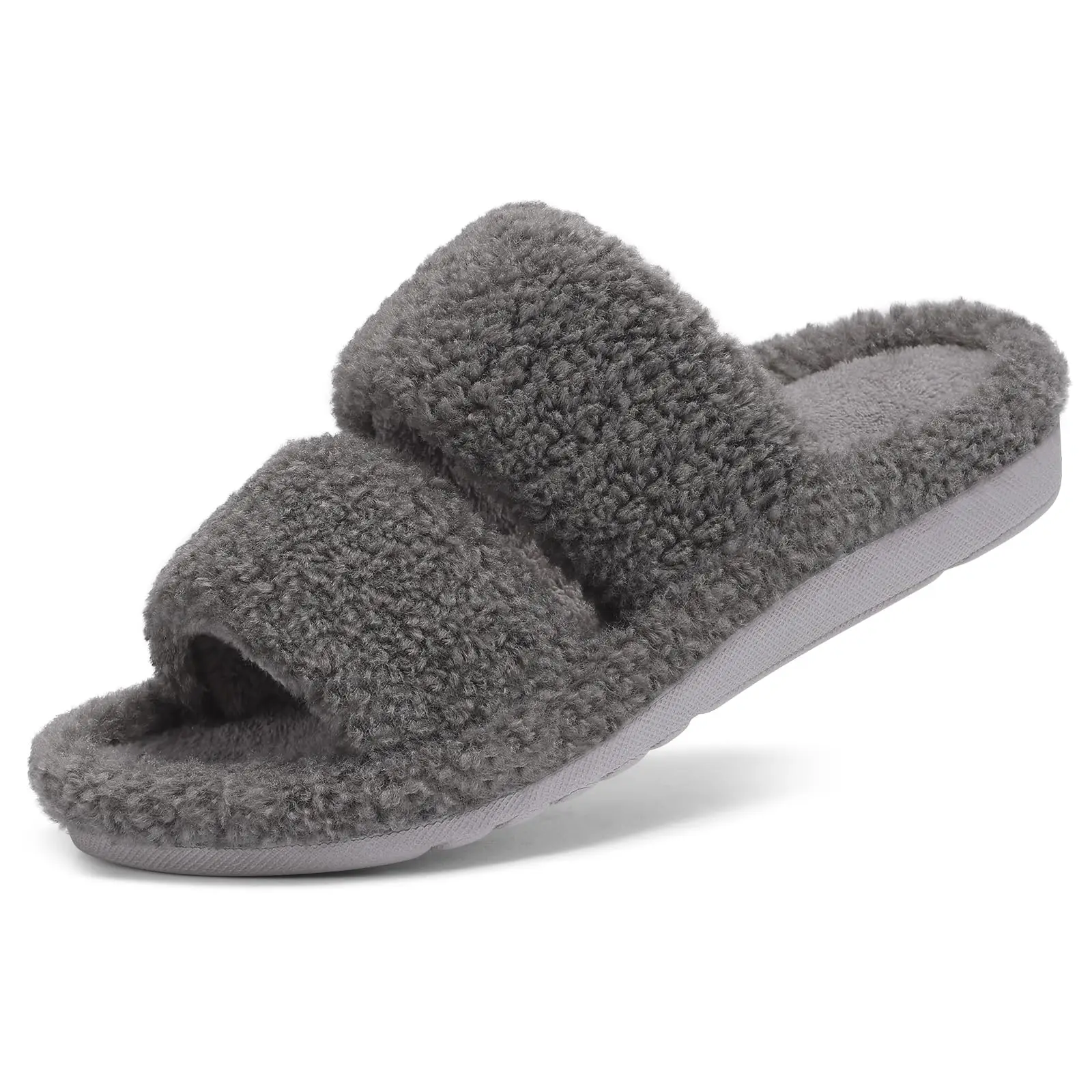 Evshine Women Winter Fuzzy House Slippers with Arch Support Indoor Open ...