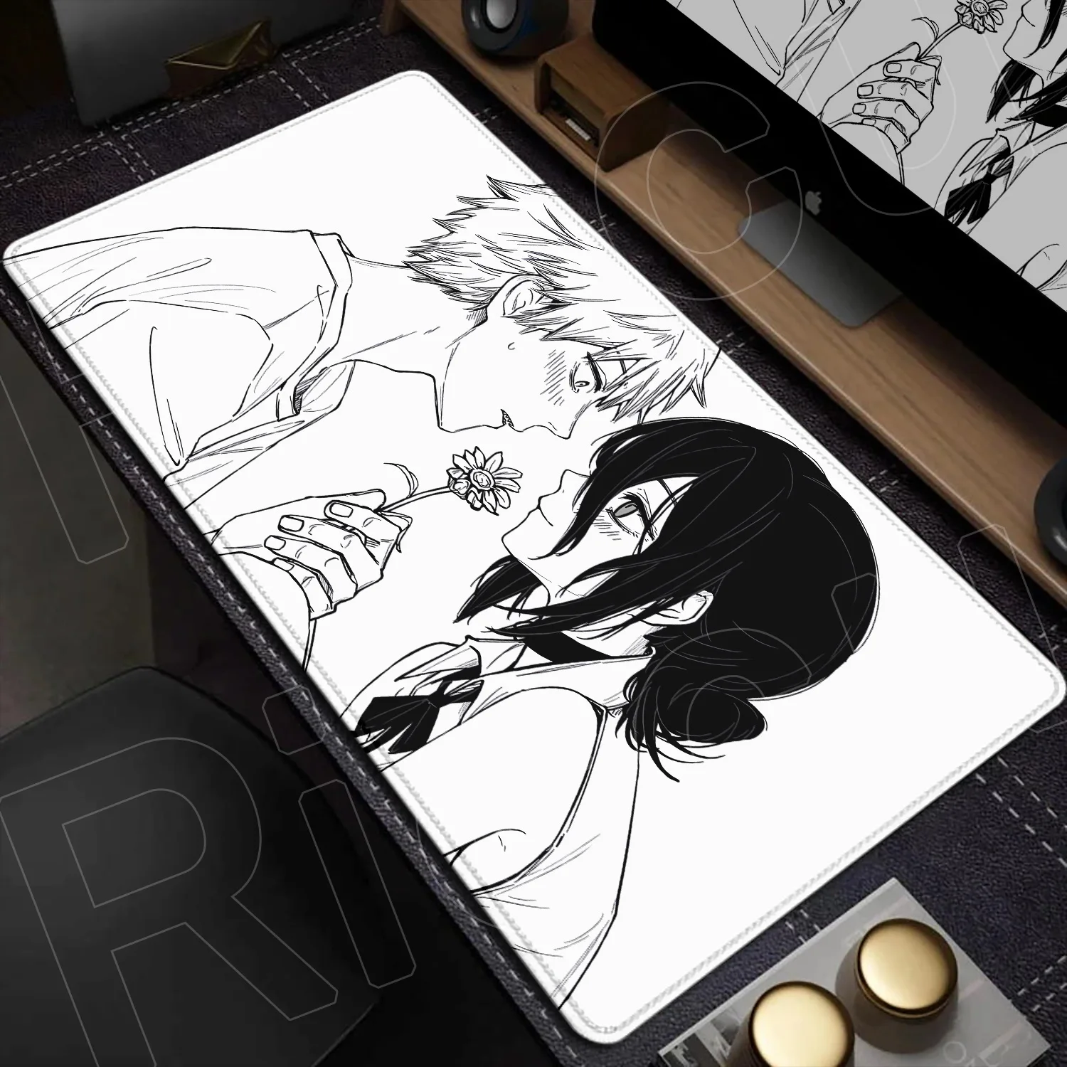 Anime Mouse Pad Black And White C-Chainsaw Mans Desk Mat Xxl Minimalism ...