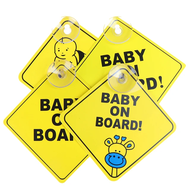 Baby On Board Safety Car Window Suction Cup Yellow Warning Sign ...