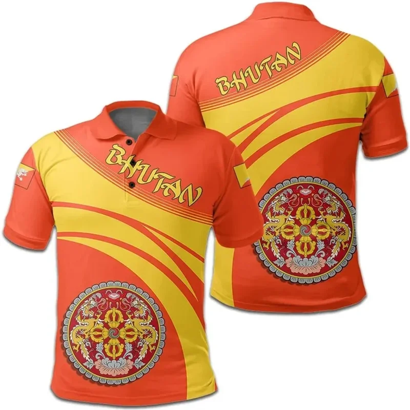 Bhutan Coat Of Arms 3D Print Polo Shirt Kingdom Of Bhutan Map Flag ...