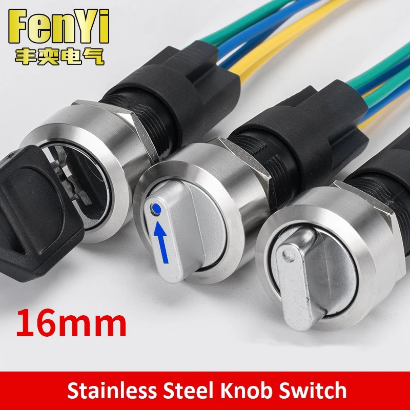 16mm 2Positions 3Positions Self-locking Metal Rotary Switch Key Knob ...