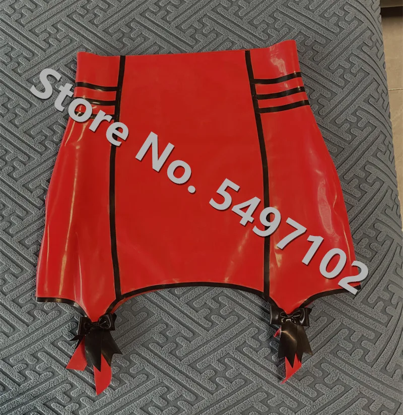 Handmade-Red-And-Black-Sexy-Mid-Waist-Latex-Skirt-With-Garters-Bows ...
