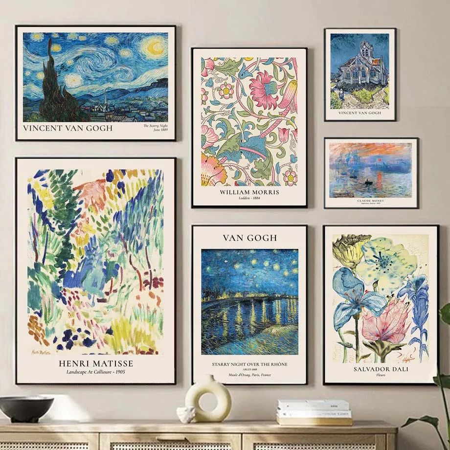 Vintage Famous Van Gogh Monet Matisse Dali Abstract Posters Prints Wall ...