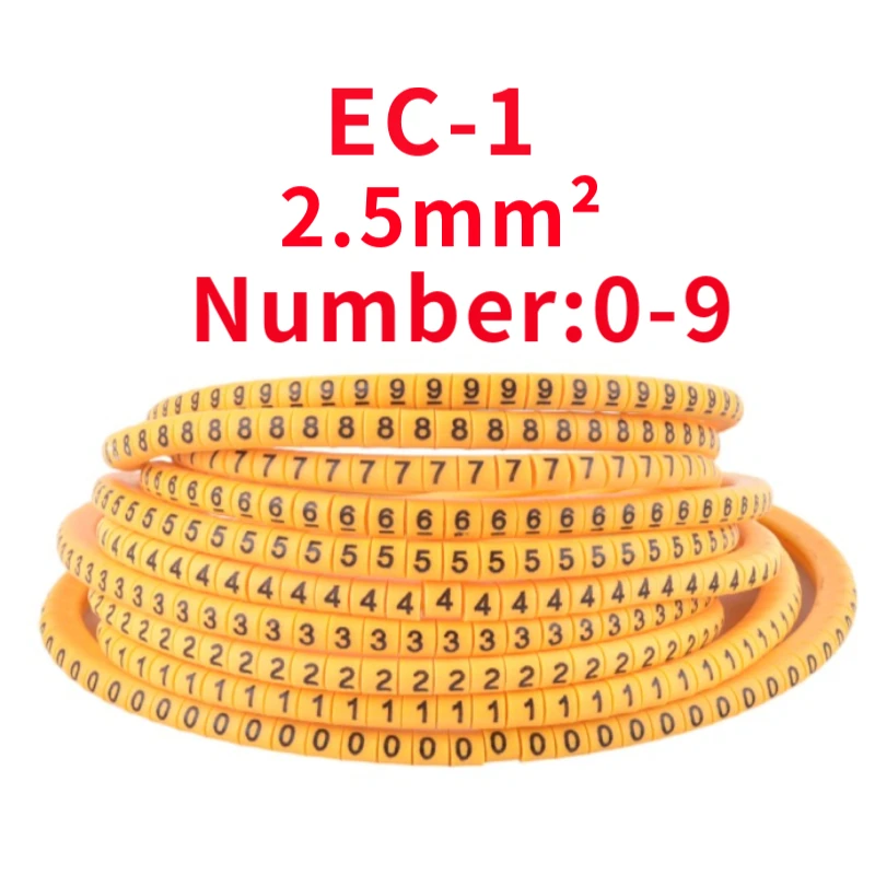 500PCS (Each50pcs ) EC 1,EC 2,EC 3 yellow Cable Markers Letter 2.5sq.mm 0 to 9 for wire diameter ...
