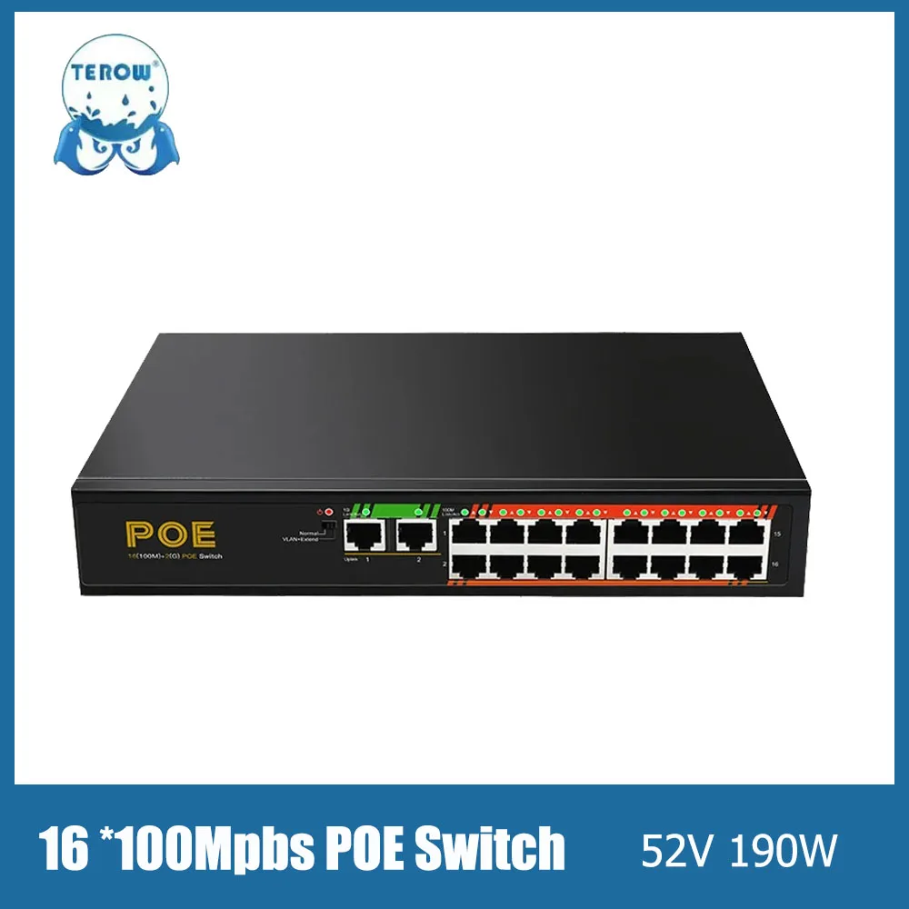 TEROW-conmutador-de-red-POE-de-18-puertos-16-puertos-100M-1000M-Uplink ...