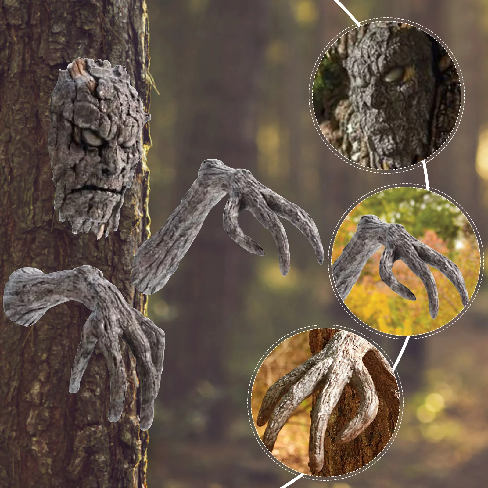 Tree Bark Face Halloween Outdoor Garden Statue Ghost Face Sculpture ...