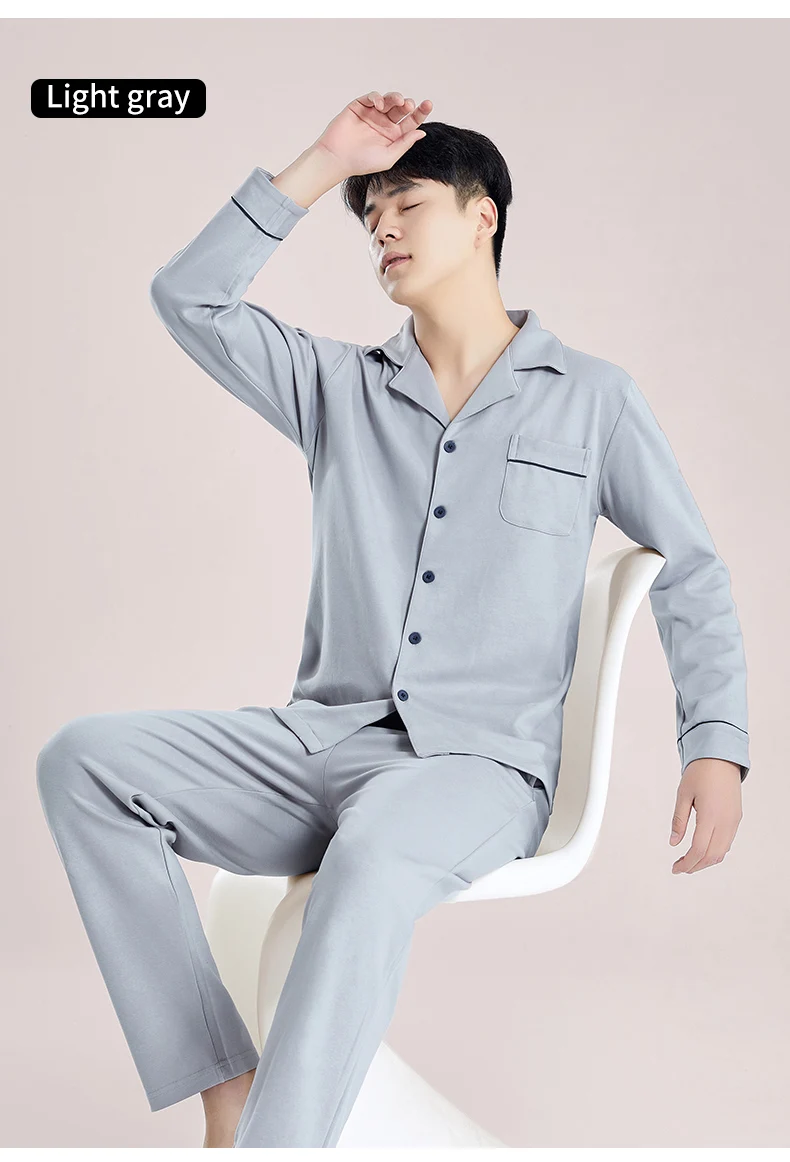 Pyjama en coton fin pour homme,vêtements de chambre à coucher,zones de ...