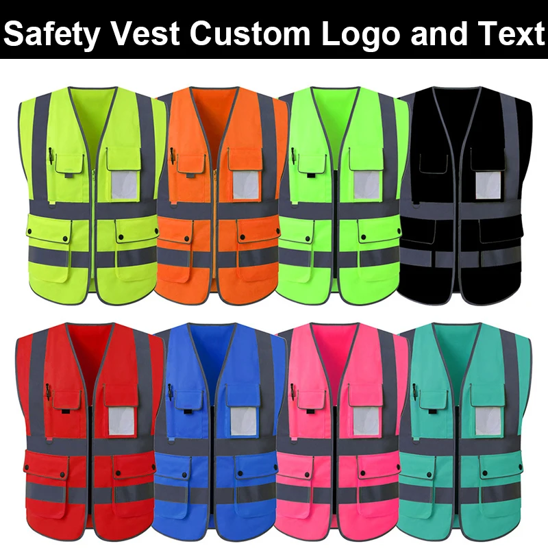 Hi Vis Work Vest Construction Work Vest Logo and Text Customized Zipper ...