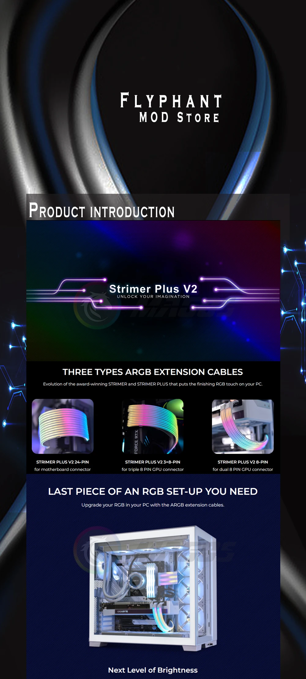 Lian Li Strimer Plus V2 RGB PSU Extension Cable ATX 24Pin GPU Dual ...
