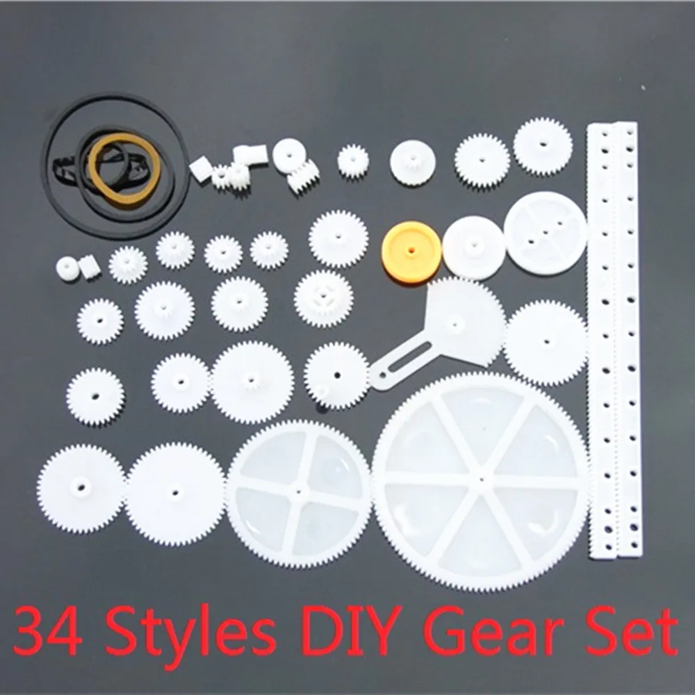 34 pcs/lot M0.5 Plastic DIY Gears Set Include Rack Pulley Belt Worm ...