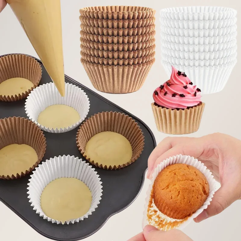 100/200 Pieces of White/Natural Cake Paper Liners, Oil-Proof Cake Paper ...