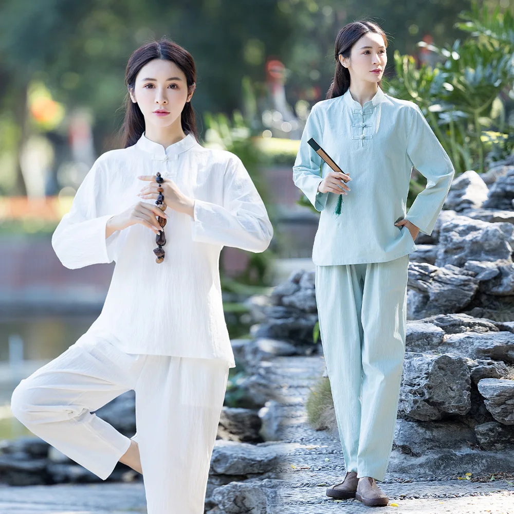 Women Yoga Clothes Sets Cotton Linen Meditation Clothing Kung Fu ...