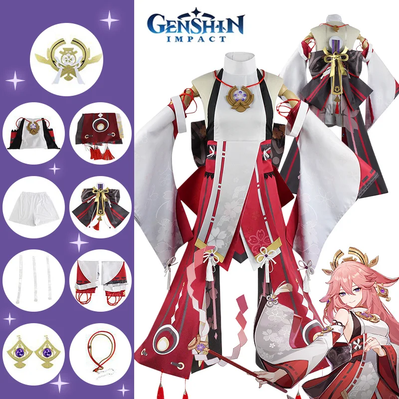 Yae-Miko-Cosplay-Costume-para-Meninas-Genshin-Impact-Conjunto-completo ...