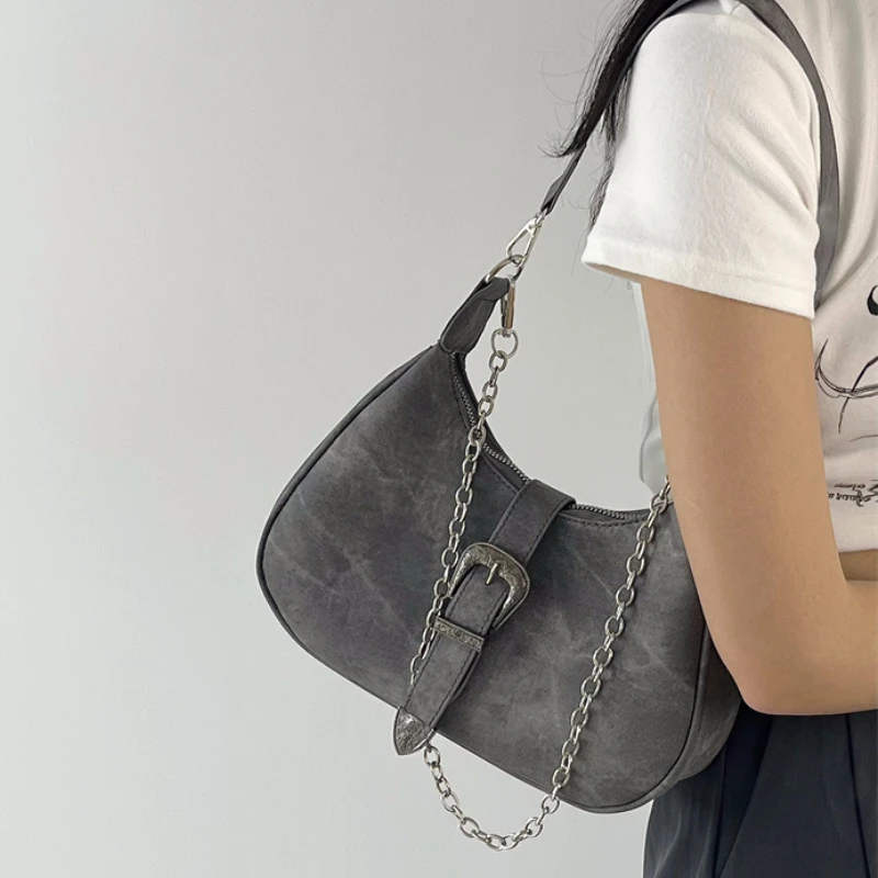 Vintage-Gray-Underarm-Bags-for-Women-Fashion-Cool-Girls-All-match-Chain ...