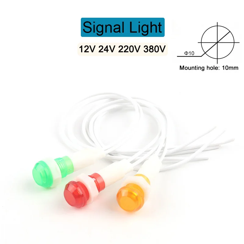 10PCS-10mm-Signal-Lamp-Panel-Mounting-LED-Indicator-Red-Green-Yellow ...